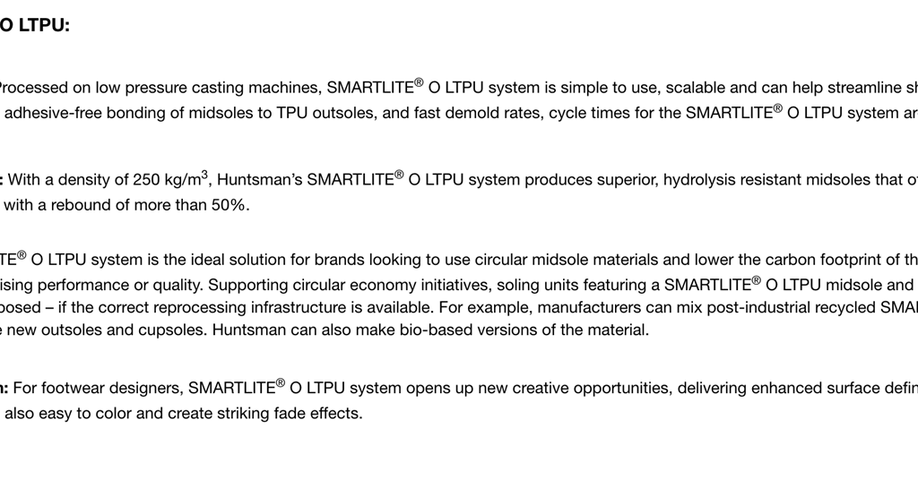 Huntsman develops first liquid TPU for the footwear industry, easy to ...